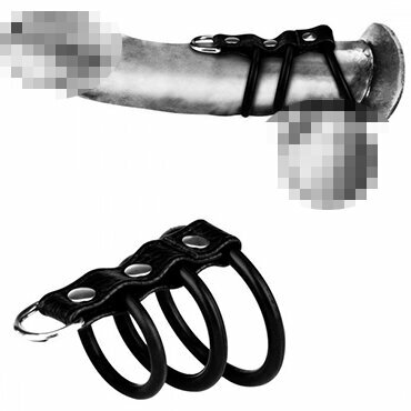 BlueLine C&B Gear 3-ring Silicone Gates Of Hell Cock Ring With Leash Lead, черные Три силиконовых кольца с ремешком и креплением