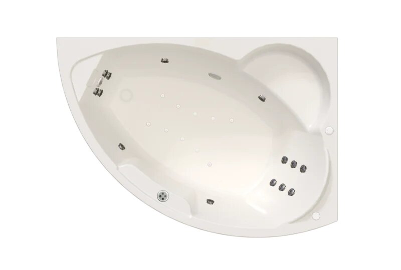 Акриловая ванна Radomir Алари Терапия 168x120, с каркасом, с экраном, угловая, правая, пристенная, белая, глянцевая, асимметричная, с сиденьем, с гидромассажем, антискользящее покрытие