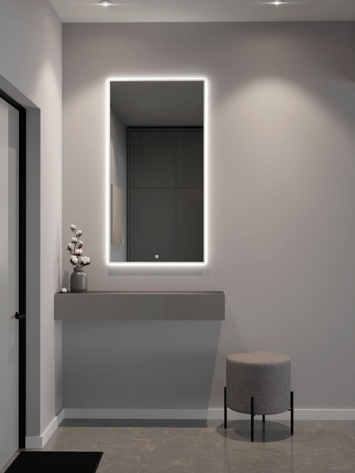 Зеркало 120х40 см. CLOUD MIRROR с подсветкой в ванную сенсорное в алюминиевой раме, Белое