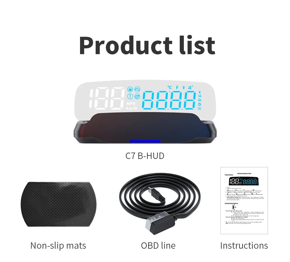 C7B Автомобильный HUD OBD2 Проекционный дисплей Автомобильная электроника Проектор на лобовом стекле Спидометр Расход топлива Температура воды Напряжение Сигнализация Gaug, C7B