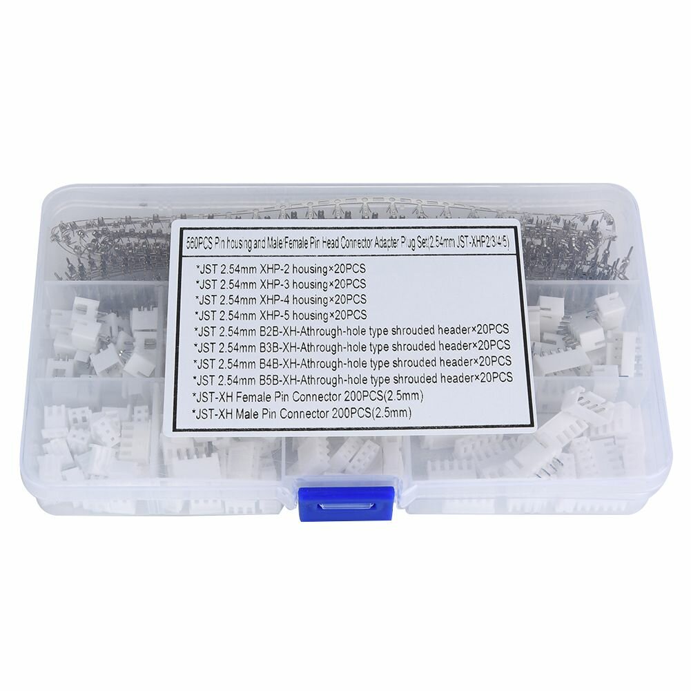 Комплект разъёмов 560 шт. для JST-XHP, пин-коннекторы, корпуса, штыревые разъёмы, белый, пластик