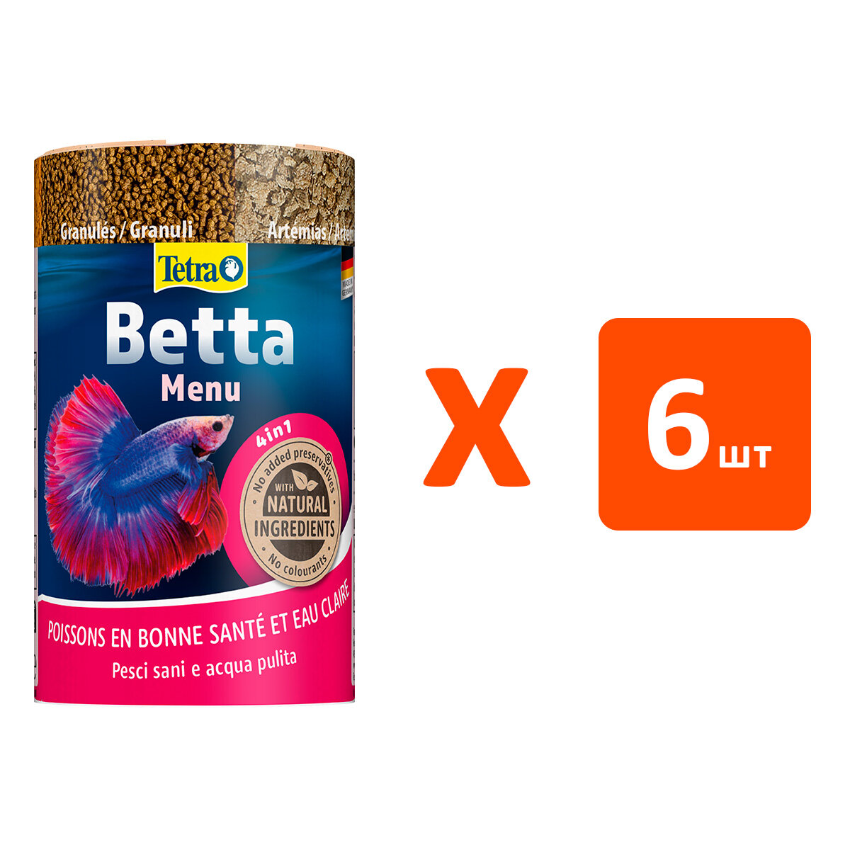 TETRA BETTA MENU корм хлопья для петушков и других лабиринтовых рыб (100 мл х 6 шт)