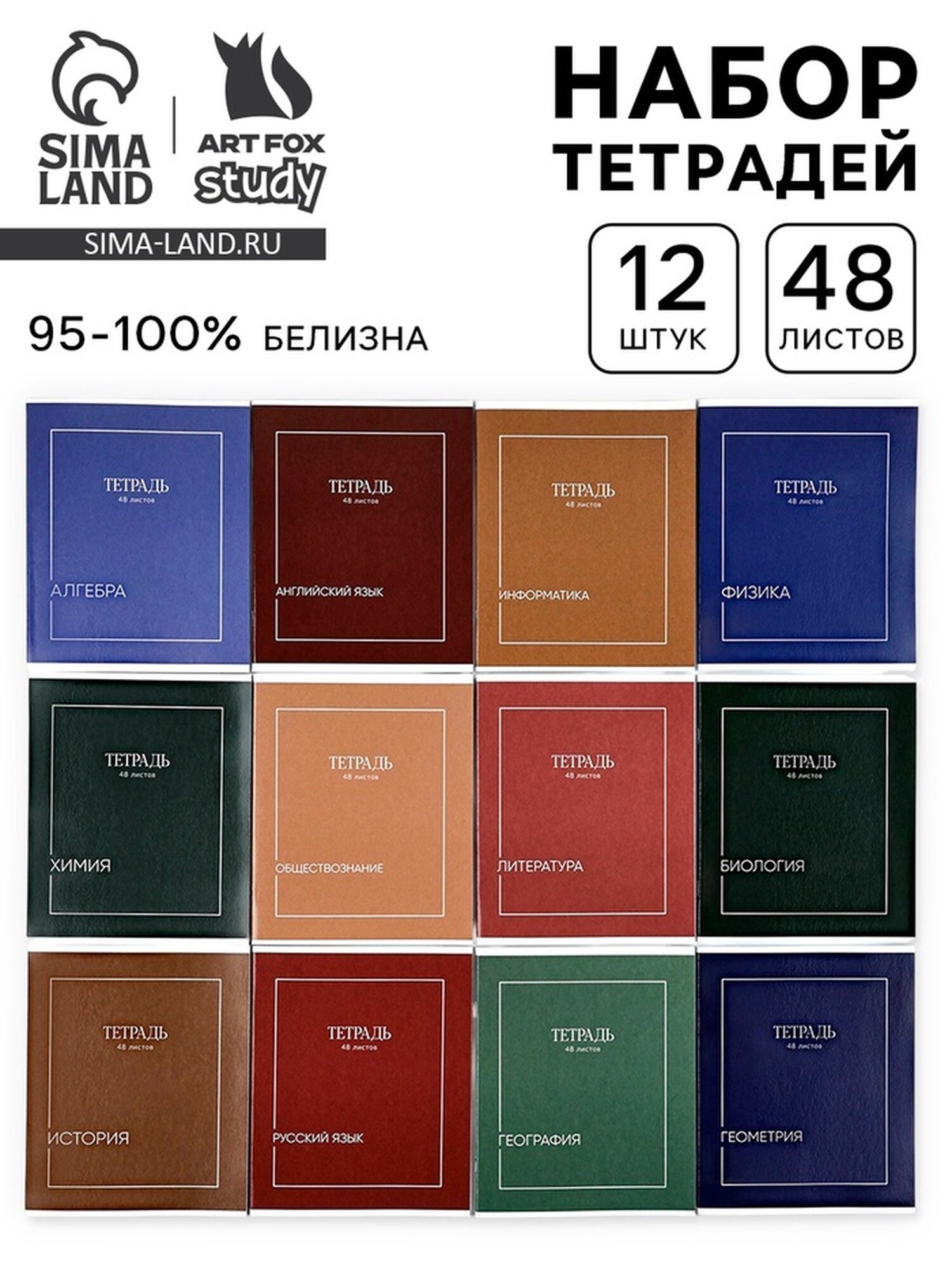 Тетради предметные, 48 л, набор из 12 шт, блок №1 «Минимализм»