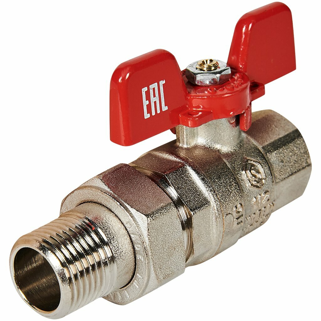 Кран шаровой 1/2" (EPDM) полнопроходной с американкой, ВР-НР ручка бабочка, STOUT (SVB-1007-200015)