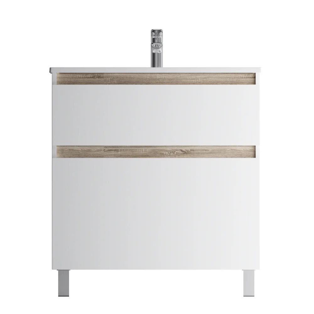 Тумба с раковиной AM.PM X-Joy 80, 78, 5 см, белая, глянцевая, из МДФ, с ящиками, раковина для ванной фарфоровая, прямоугольная, встроенный слив-перелив