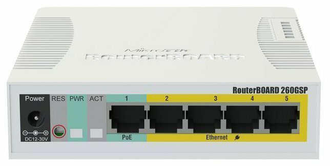 Mikrotik Коммутатор RB260GSP CSS106 - 1G - 4P - 1S гигабитный управляемый, 5xRJ45 1Гбит с, PoE, 1xSFP