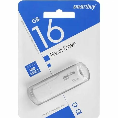 Память USB Flash 16 ГБ Smartbuy Clue (SB16GBCLU-W3) - USB 3.2 Gen1, монолит с колпачком, пластик