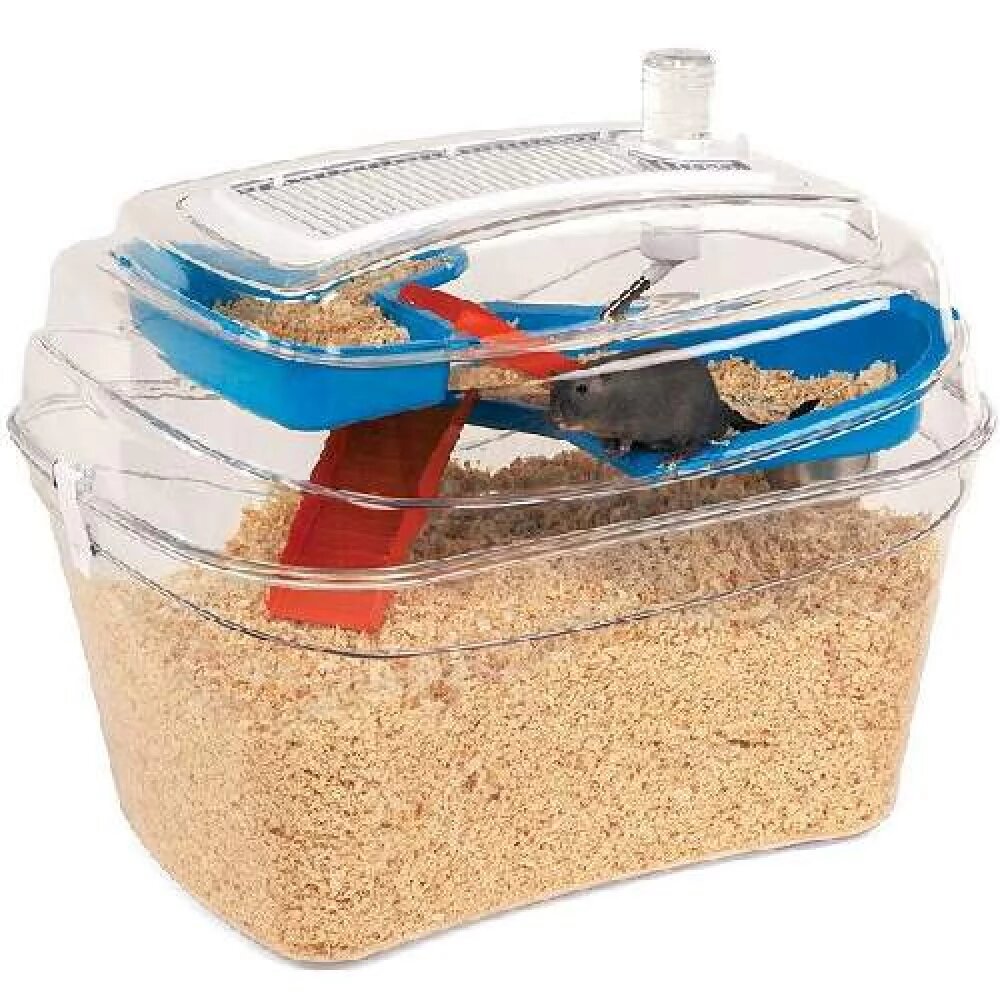Клетка Rosewood Gerbilarium ABODE, для грызунов, прозрачная, синяя, красная, 53x39x42 см