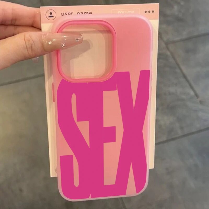 Розовый чехол для iPhone 13 с надписью "SEX"