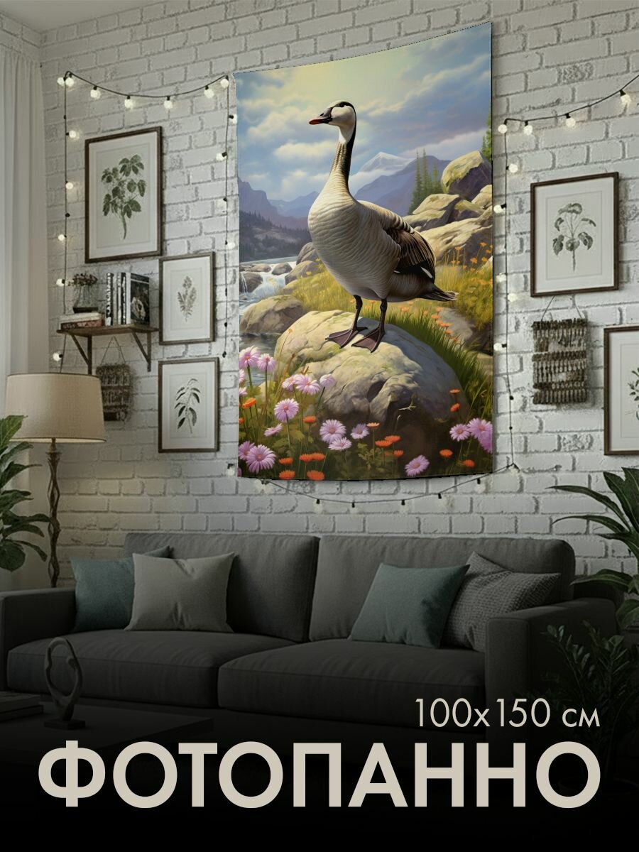 Панно тканевое PrintyFull / 100x150 см / гусь, скала, мох
