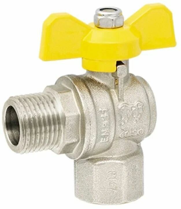 Кран для газа угловой 1/2"х1/2" гайка штуцер бабочка