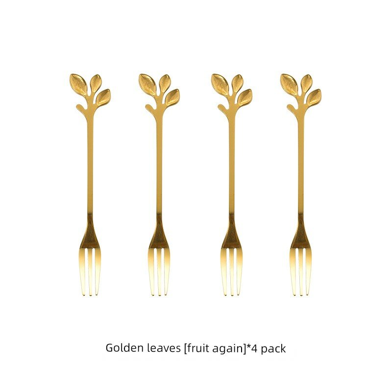 Вилка и ложка для десертов в форме листа, вилка для фруктов из нержавеющей стали, набор креативных ложек для кофе в