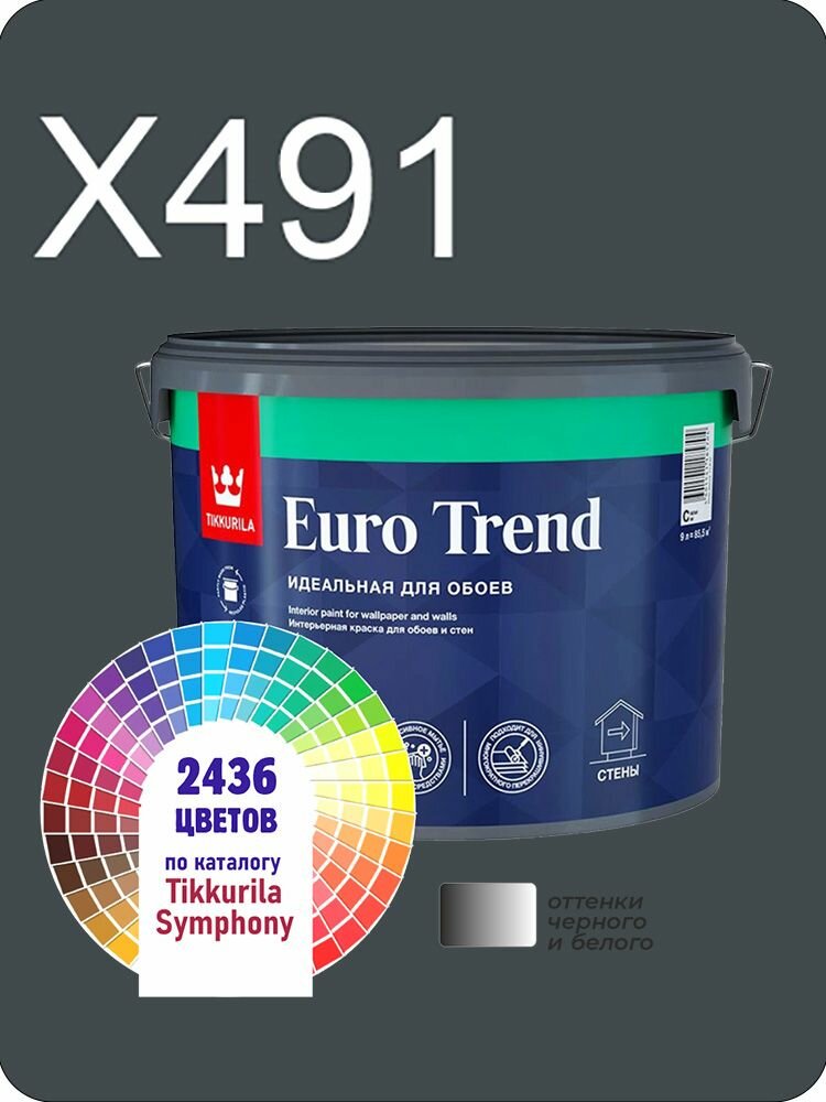 Краска для обоев Tikkurila Euro Trend 9л. оттенки черного X491