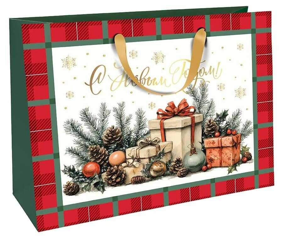 Сумка бумажная Academy Style Новый год тис, 32 x 26 x 12см