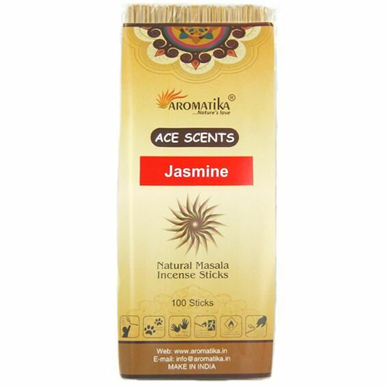 Ace Scents JASMINE Natural Masala Incense Sticks, Aromatika (жасмин натуральные ароматические палочки, Ароматика), 100 палочек.