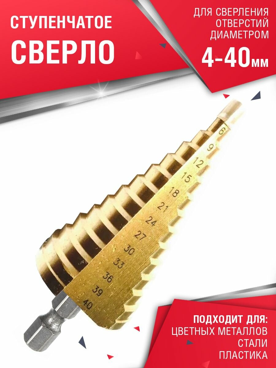 Сверло ступенчатое по металлу из быстрорежущей стали HSS 4-40 1
