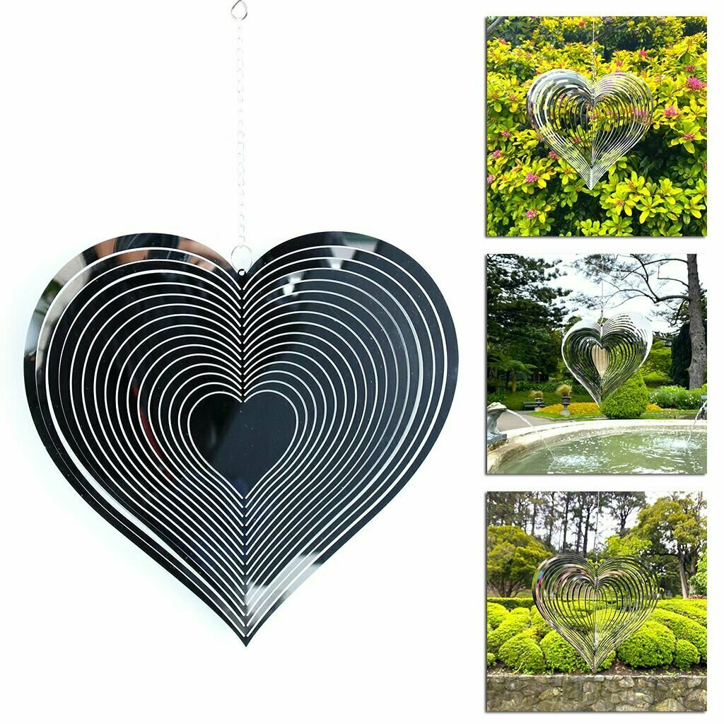 Настенное украшение в виде вращающегося сердца для интерьера и сада, металлическая вертушка 20 см с эффектом мерцания и успокаивающим действием
