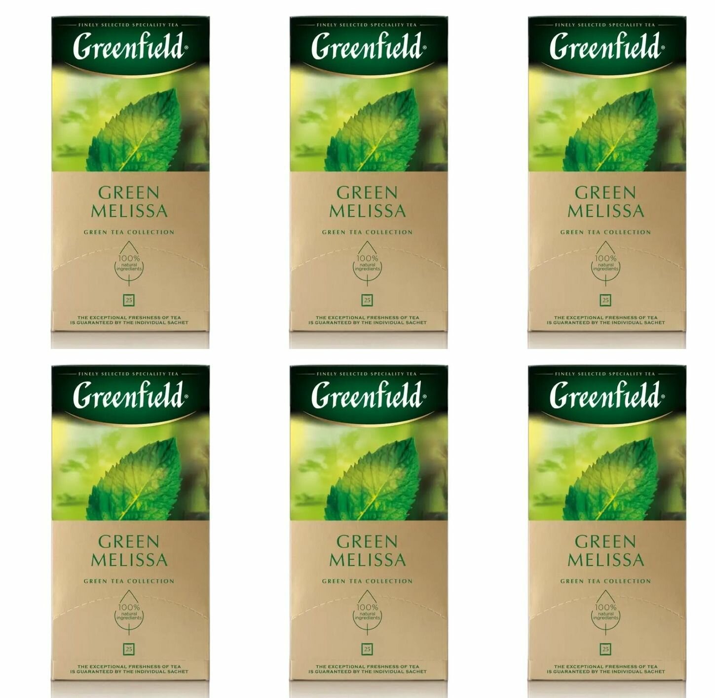Greenfield Green Melissa Чай в пакетиках Зеленый с мелиссой, 25 пак. х 1,5 гр, 6 уп