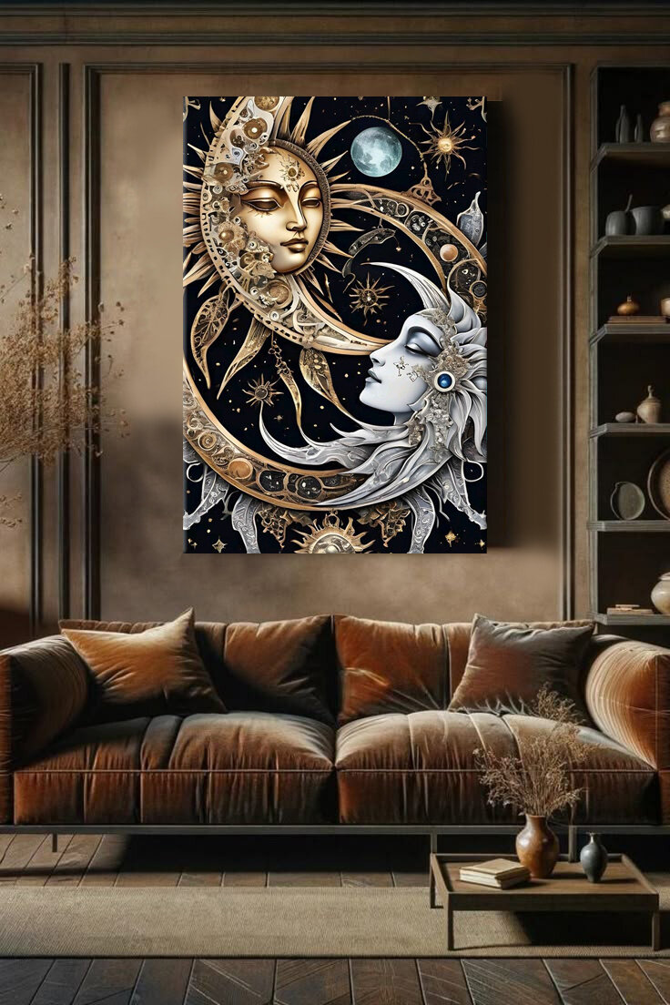 Картина "Солнце и луна" ПринтМарка, на подрамнике, холст, дерево, 40х60 см