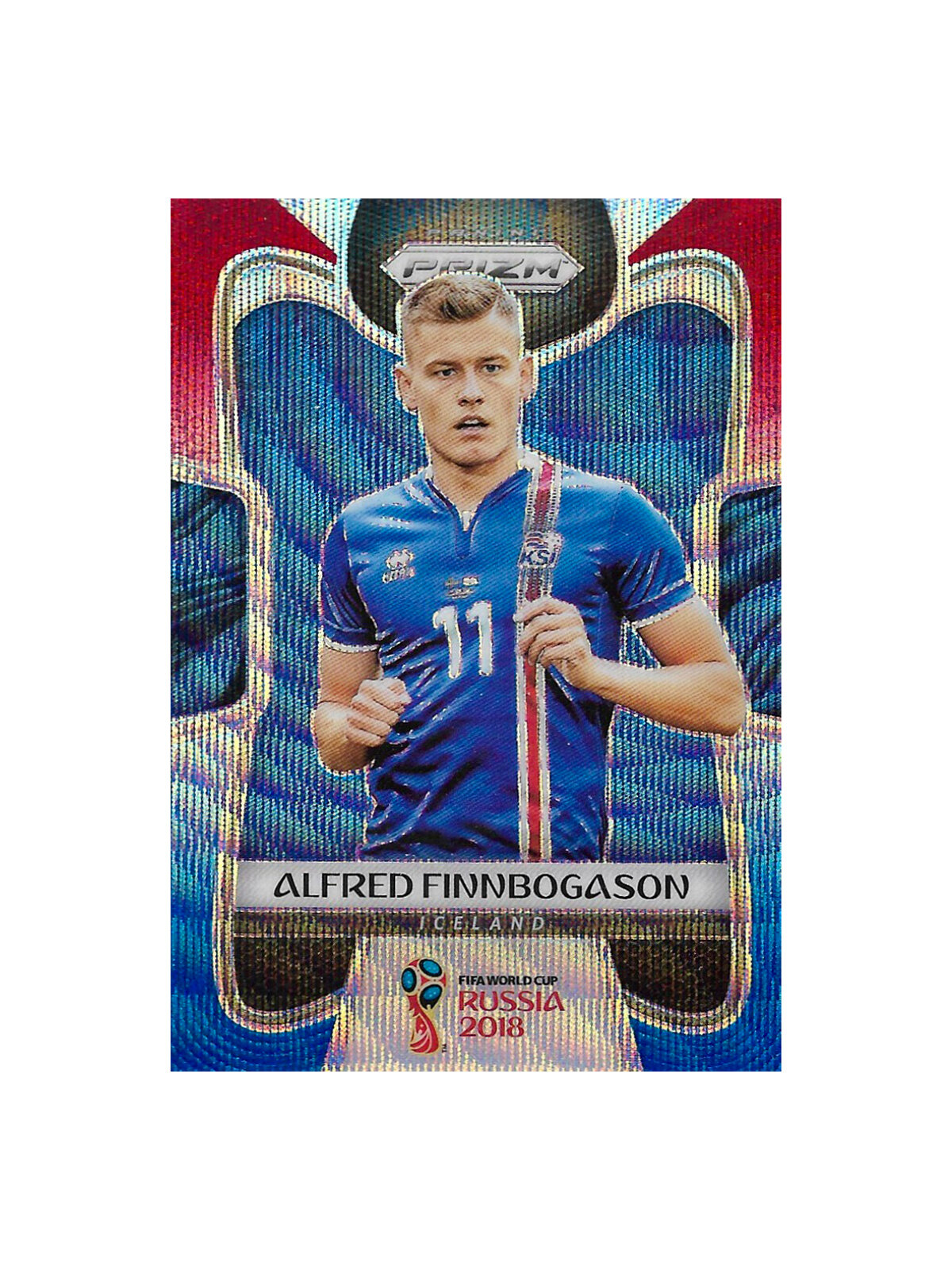 Коллекционная карточка Panini Prizm FIFA World Cup Russia 2018: #101 Alfred Finnbogason - Red Blue Wave