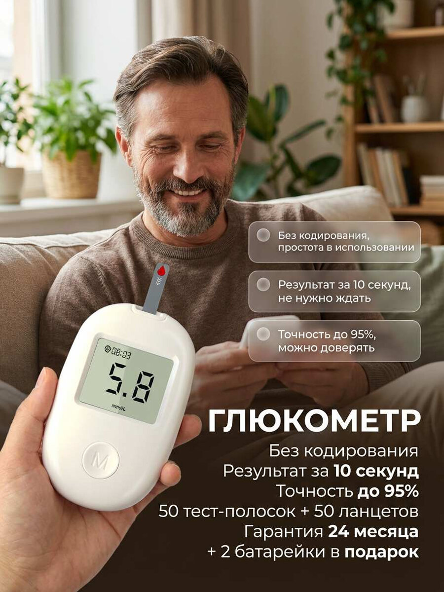 Глюкометр + 50 тест-полосок + ланцетов в наборе, измеритель сахара в крови, мониторинг глюкозы при сахарном диабете