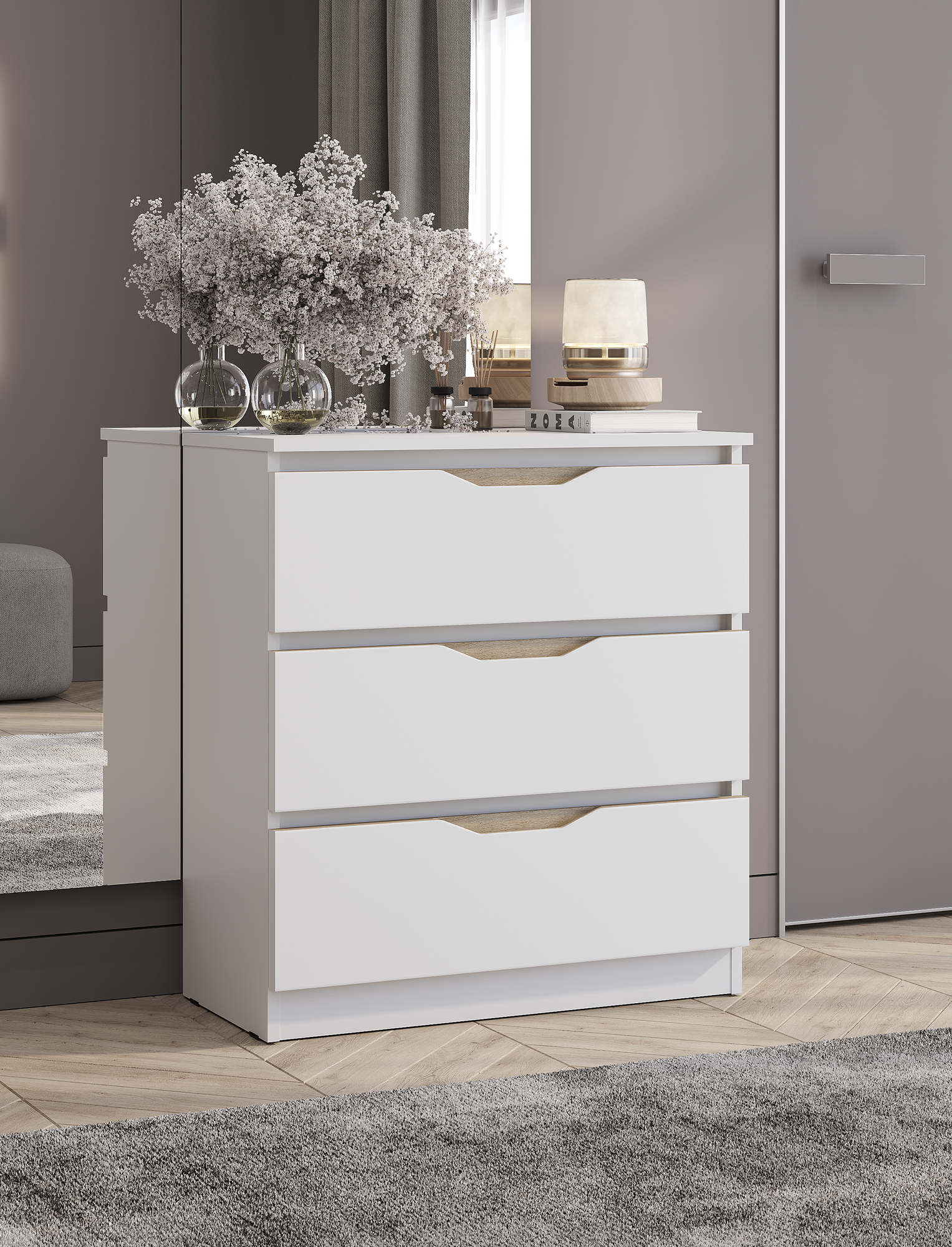 Деревянный комод для одежды с ящиками в спальню Мальта белый/древесный