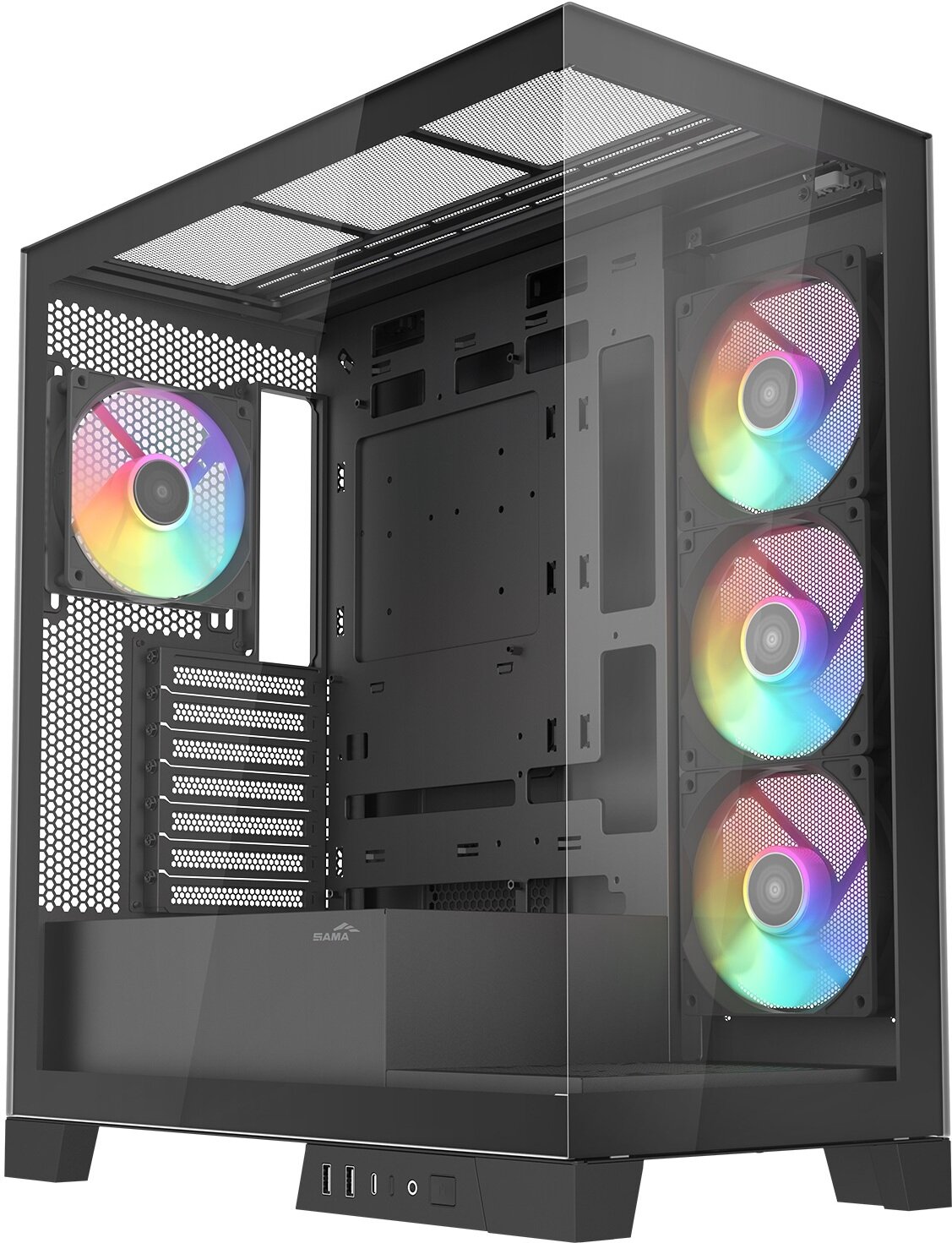 Корпус SAMA V50 Black (V50-BKADA4X1-GL) (ATX, без БП, 1xUSB-C, 2xUSB3.0, с окном)