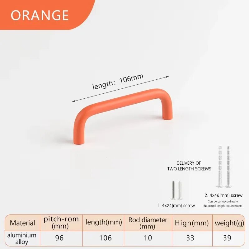 Ручка для шкафа Orange, 106mm, алюминий, 33mm, 39g