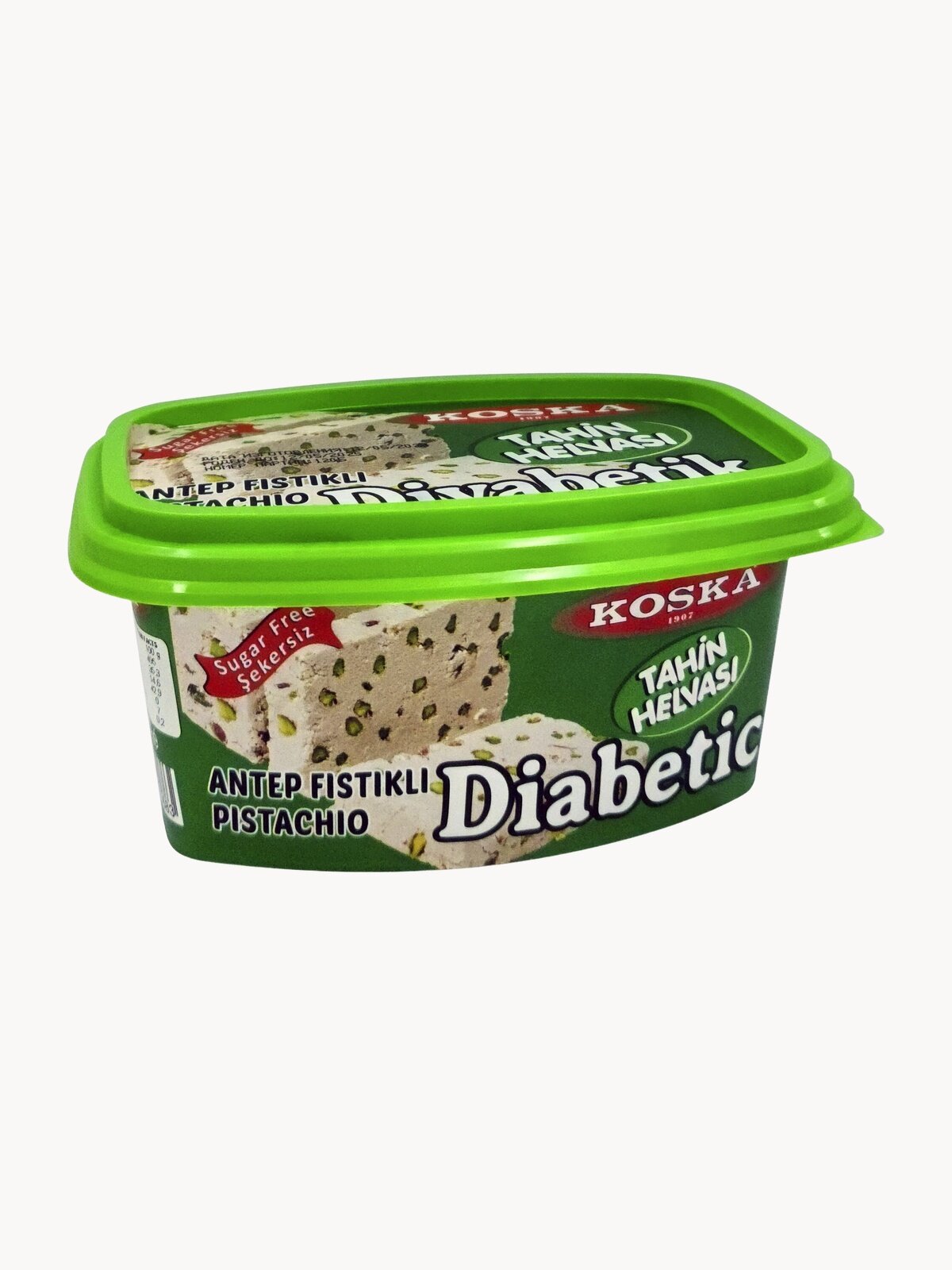 Турецкая кунжутная халва с цельной фисташкой (без сахара) для диабетиков и ПП, "Koska", Diyabetik Antep Fistikli Tahin Helvasi, 300гр.