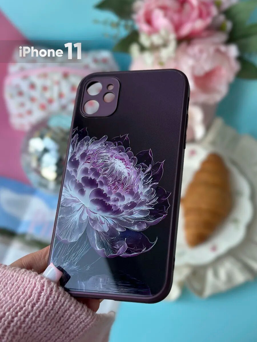Чехол на iPhone 11 стеклянный с рисунком, защитная накладка с выразительным дизайном и стеклянной панелью