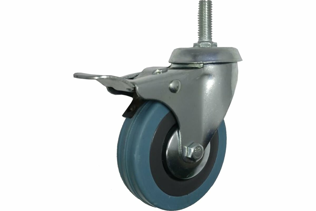 Tech-Krep колесная поворотная опора с тормозом D100, серой резиной, подшипник, резьба М12