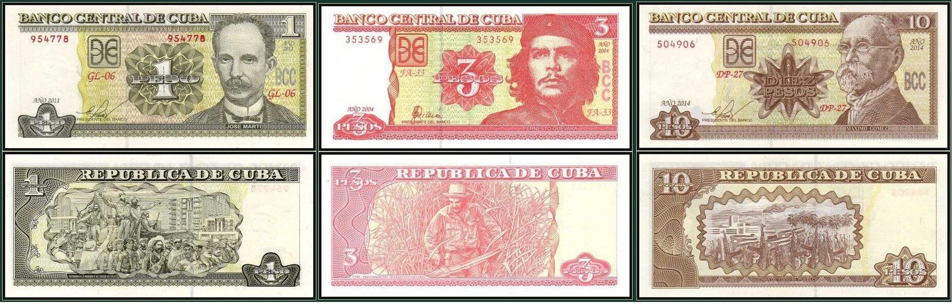 Комплект банкнот Кубы №3, состояние UNC (без обращения), 2004-2016 г. в.