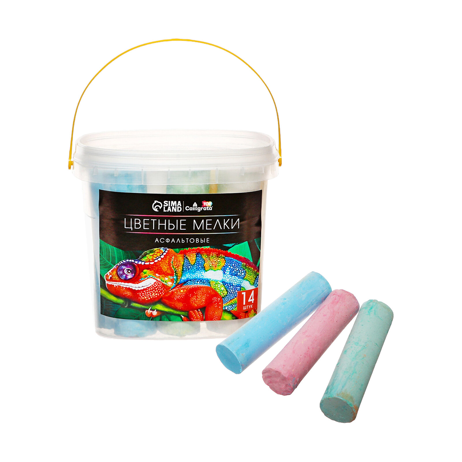 Мелки цветные для асфальта 14 штук, 7 цветов Calligrata TOP, цилиндр, длина 80 +/-мм, диаметр - 20мм, 4905009