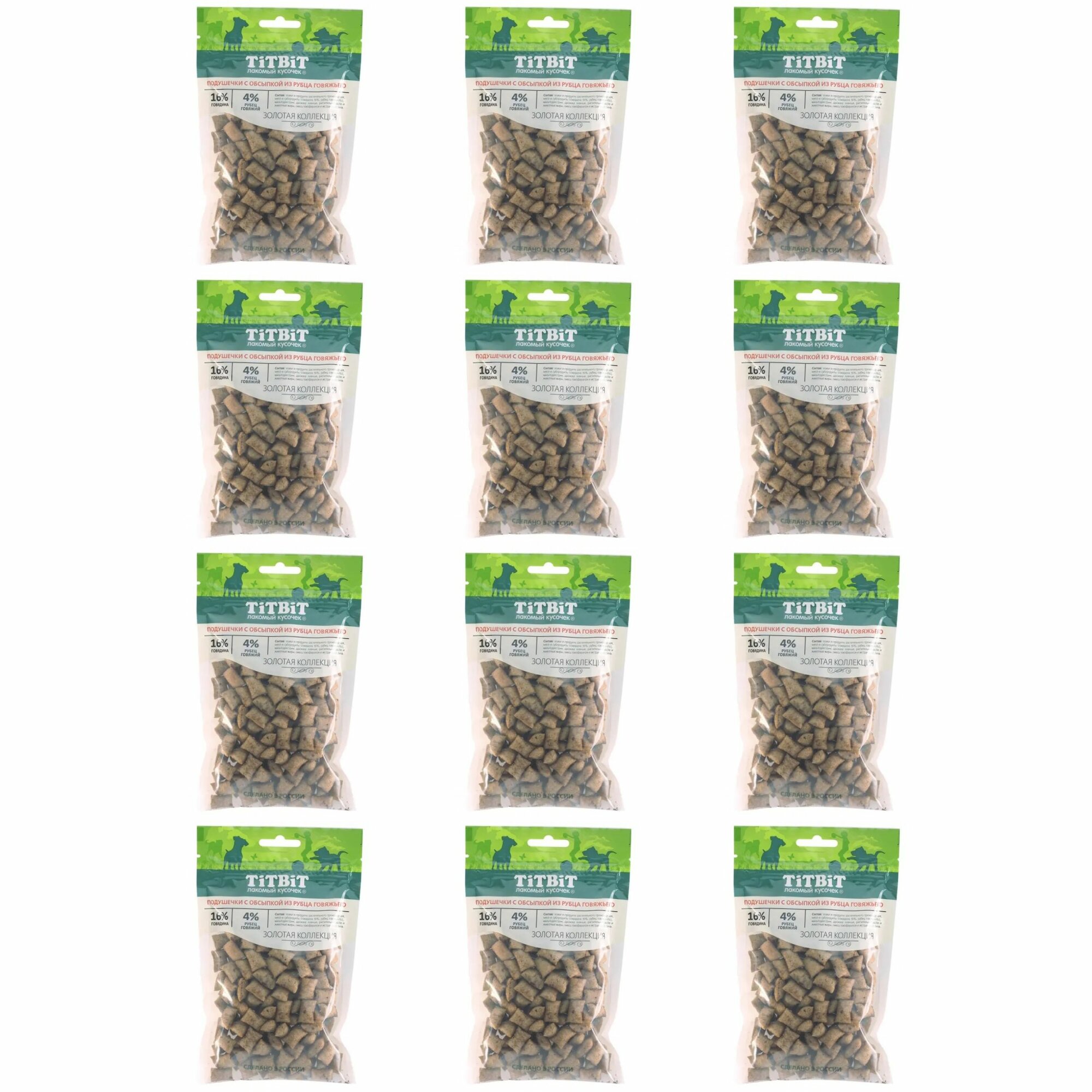 Titbit Лакомство для собак Золотая коллекция Подушечки с обсыпкой из рубца говяжьего, 80 г, 12 шт