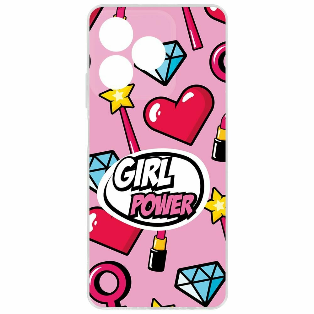 Чехол-накладка Krutoff Clear Case Girl Power для Realme C63, прозрачный, полиуретан (PU)