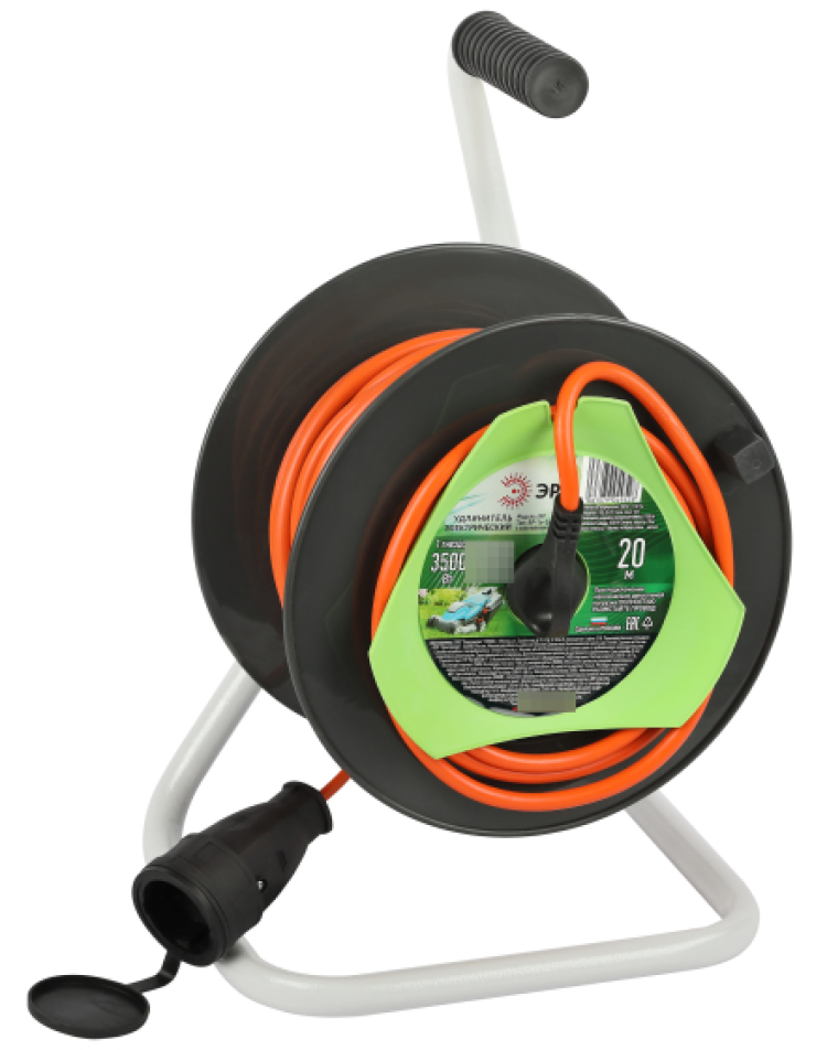 Удлинитель силовой на катушке ЭРА RP-1e-3x1.5-20m пластик с заземлением, провод ПВС 3х1.5мм2 оранжевый, 1 розетка, 20м, Б0059775 / электрика