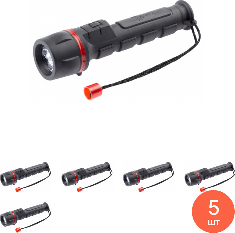 Фонарь ручной ЭРА R2AA, 45Лм на батарейках 2хАА резиновый 0.7Вт, C0033735 / светодиодный (комплект из 5 шт)