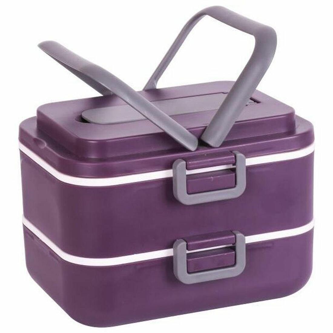 Термоконтейнер 0,75л*2 двойной (18,5*15,5*7,5см) +ложка фиолетовый (пластик)