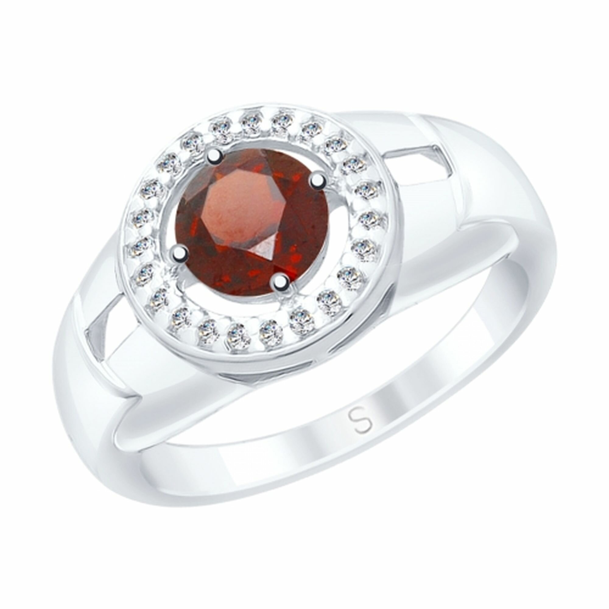 Кольцо, серебро, 925 проба, родирование, гранат, фианит