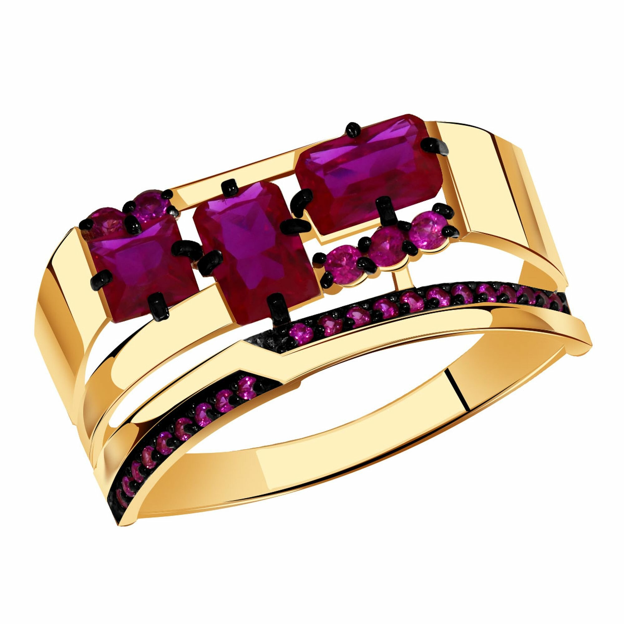 Кольцо, красное золото, 585 проба, фианит, корунд