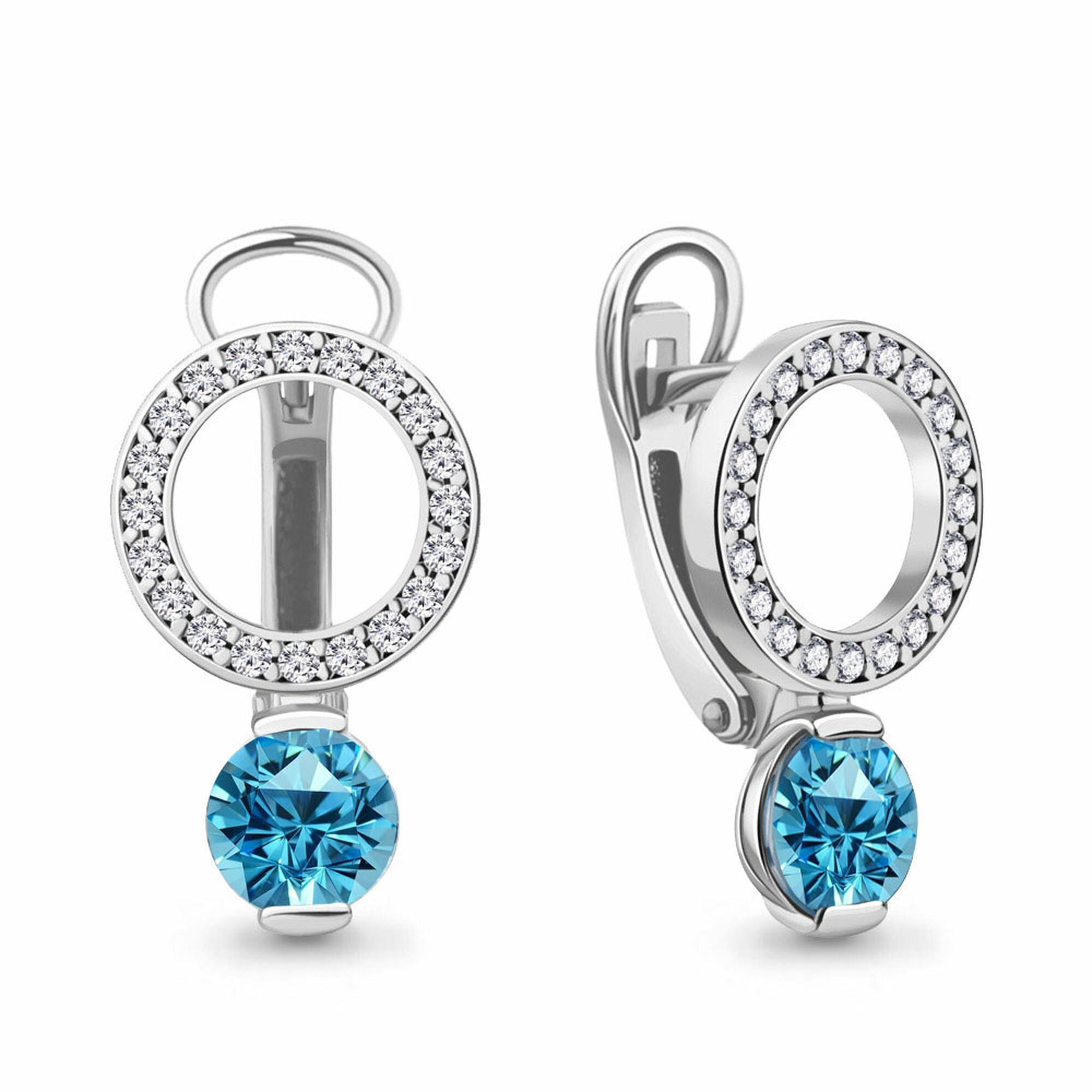 Серьги, серебро, 925 проба, родирование, фианит, топаз