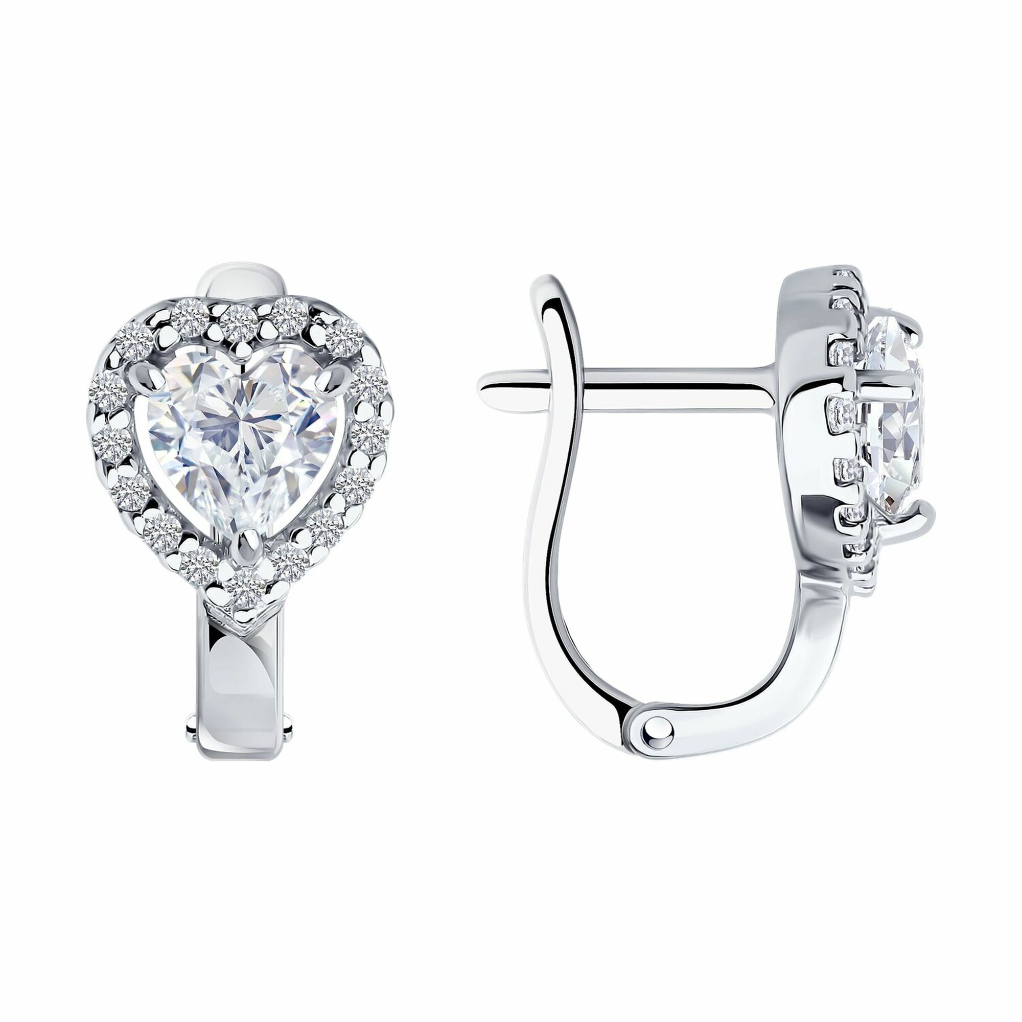 Серьги, серебро, 925 проба, родирование, фианит