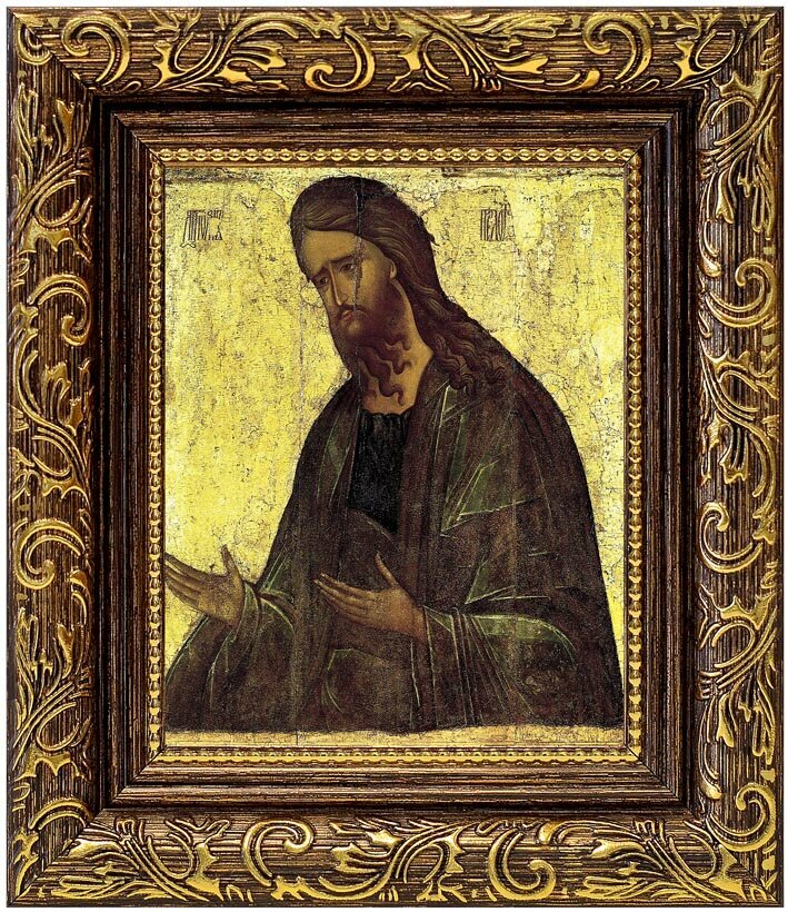 Святой Иоанн Предтеча, XV в, икона в широкой темной пластиковой рамке 14,5*16,5 см
