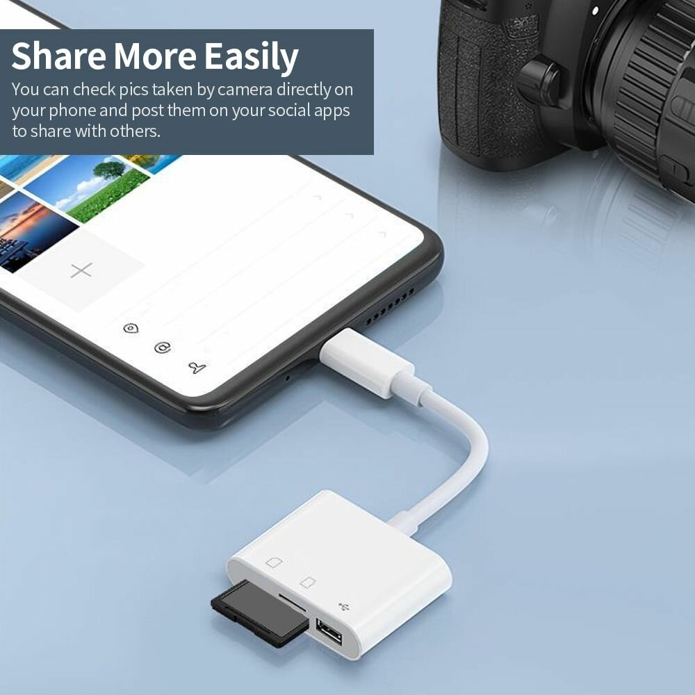Концентратор Type-C 3-в-1 (USB + SD + TF, белый) — фото 1