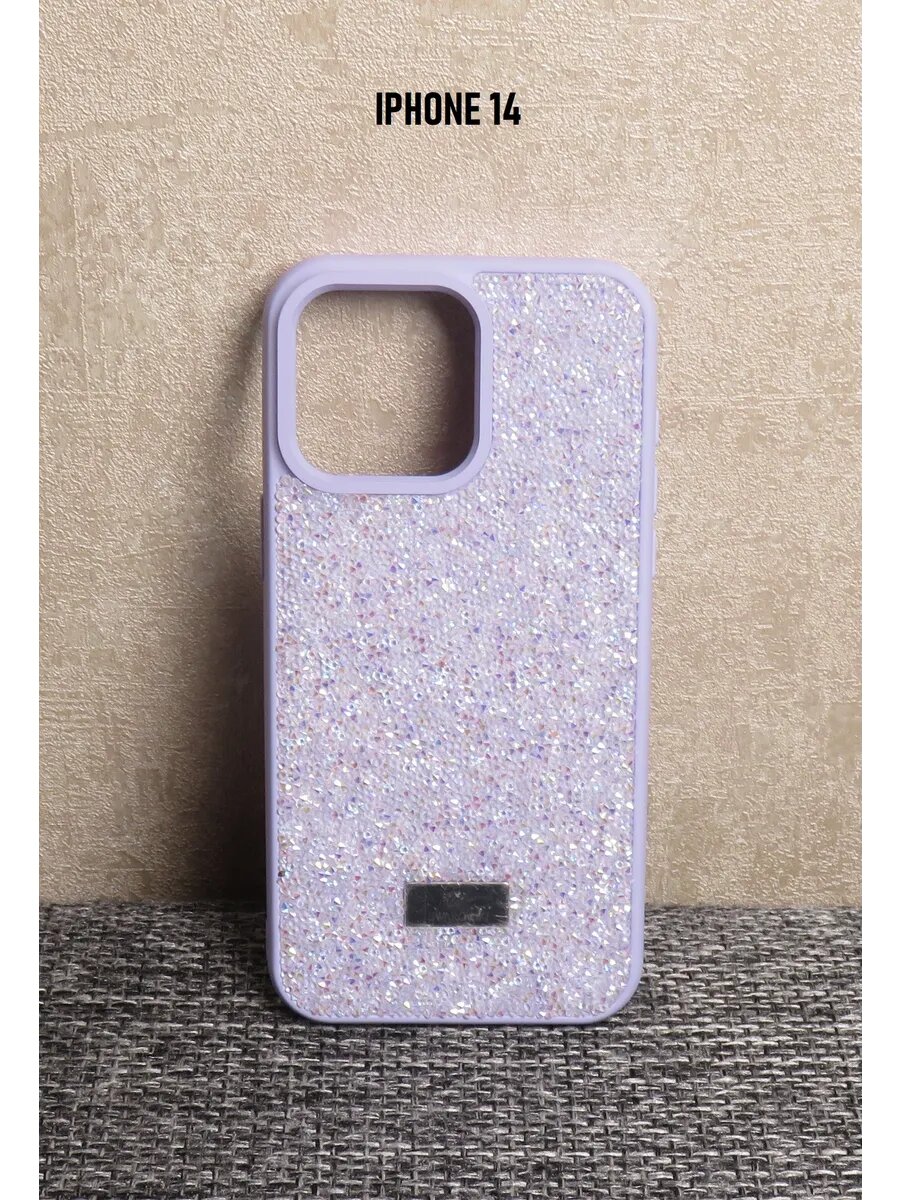 Чехол со стразами, ЭКОLАЙН, для iPhone 14, силиконовый, ударопрочный, цвет лавандовый