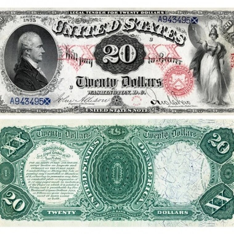 США 20 долларов 1875 казначейский билет, сувенирная копия, банкноты и купюры редкие коллекционные