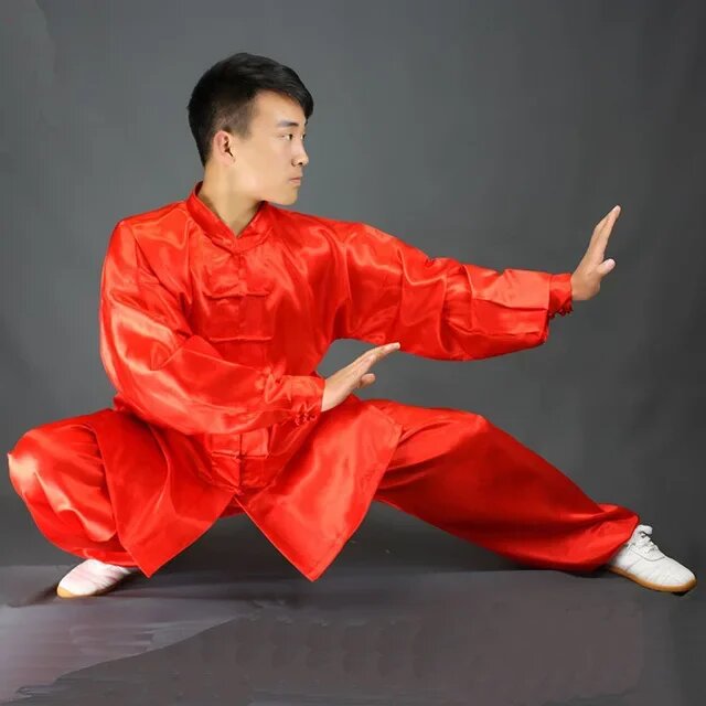 Красный китайский костюм для тайцзи, полиэстер, XXL