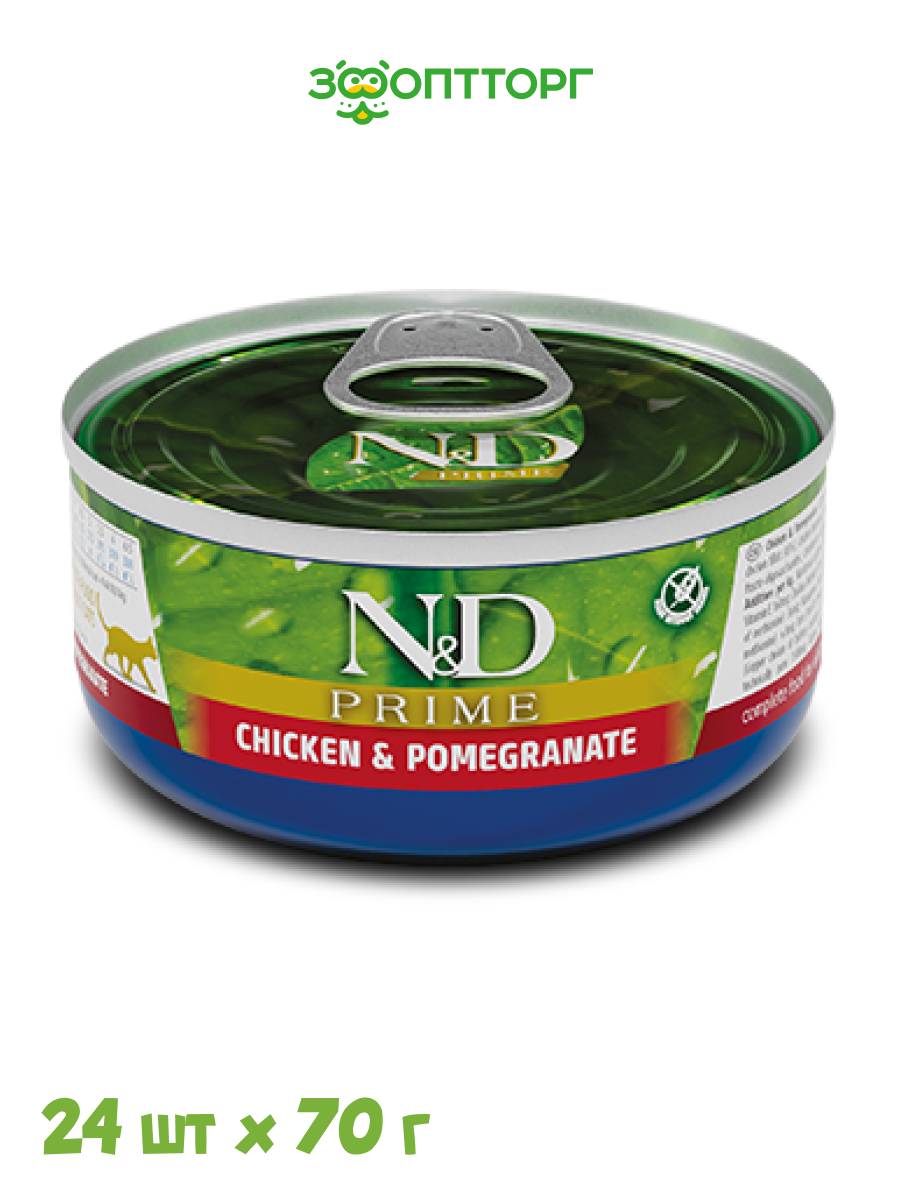 Влажный корм Farmina N&D Cat Prime Adult консервы для взрослых кошек Курица и гранат, 70 г х 24 шт.