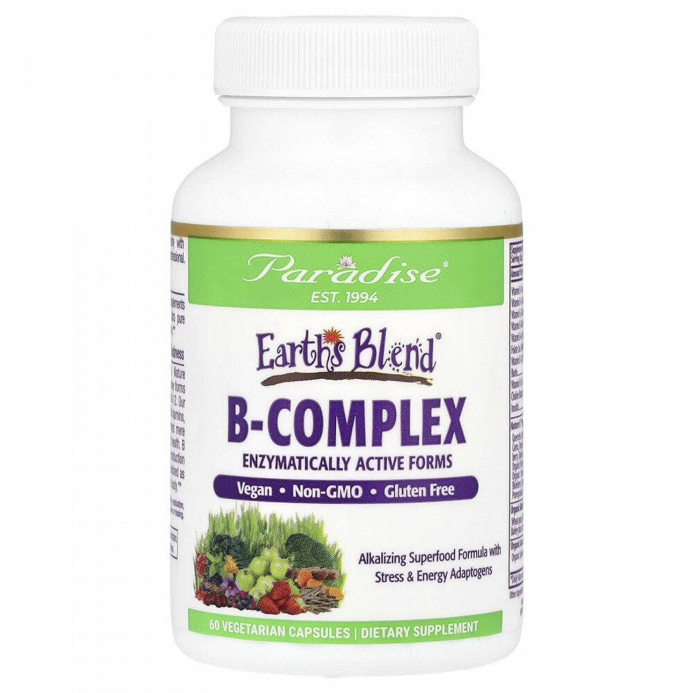 Paradise Herbs, Earth's Blend, комплекс метилированных витаминов группы B, 60 вегетарианских капсул