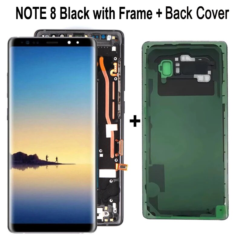 Высококачественный 6,3-дюймовый AMOLED-дисплей для Samsung Note 8, ЖК-дисплей SM-N950F, SM-N950U, модели сенсорного экрана в сборе с задней крышкой Black Frame Cover